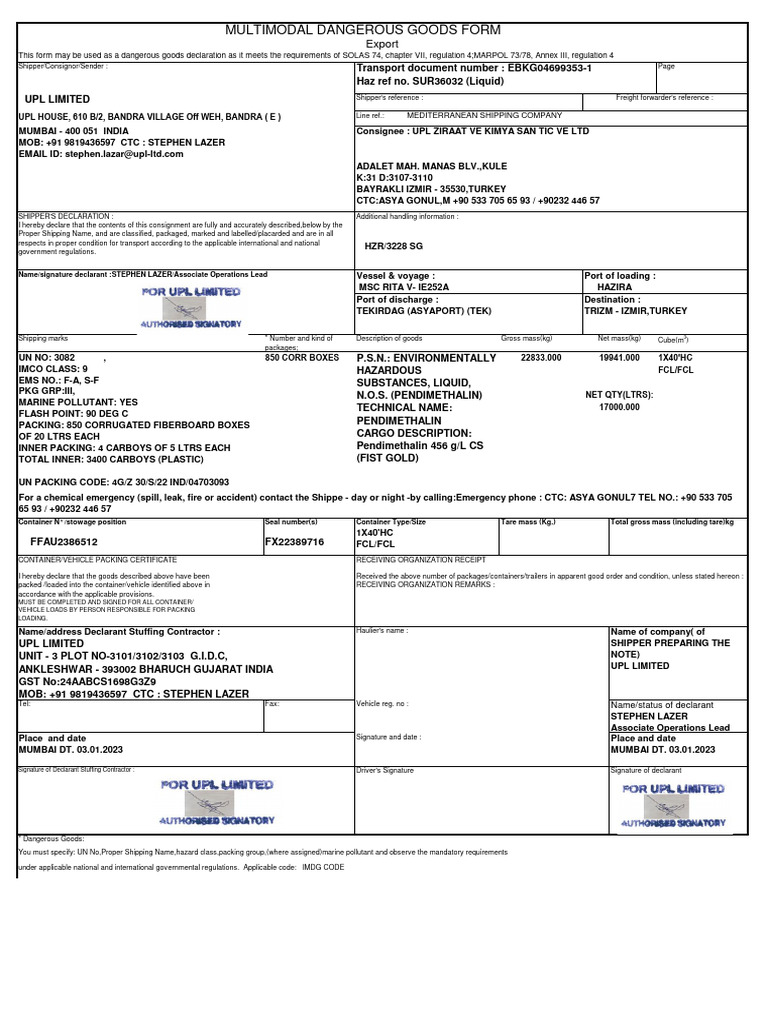 Multimodal Dangerous Goods Form: Export | PDF | Dangerous Goods ...