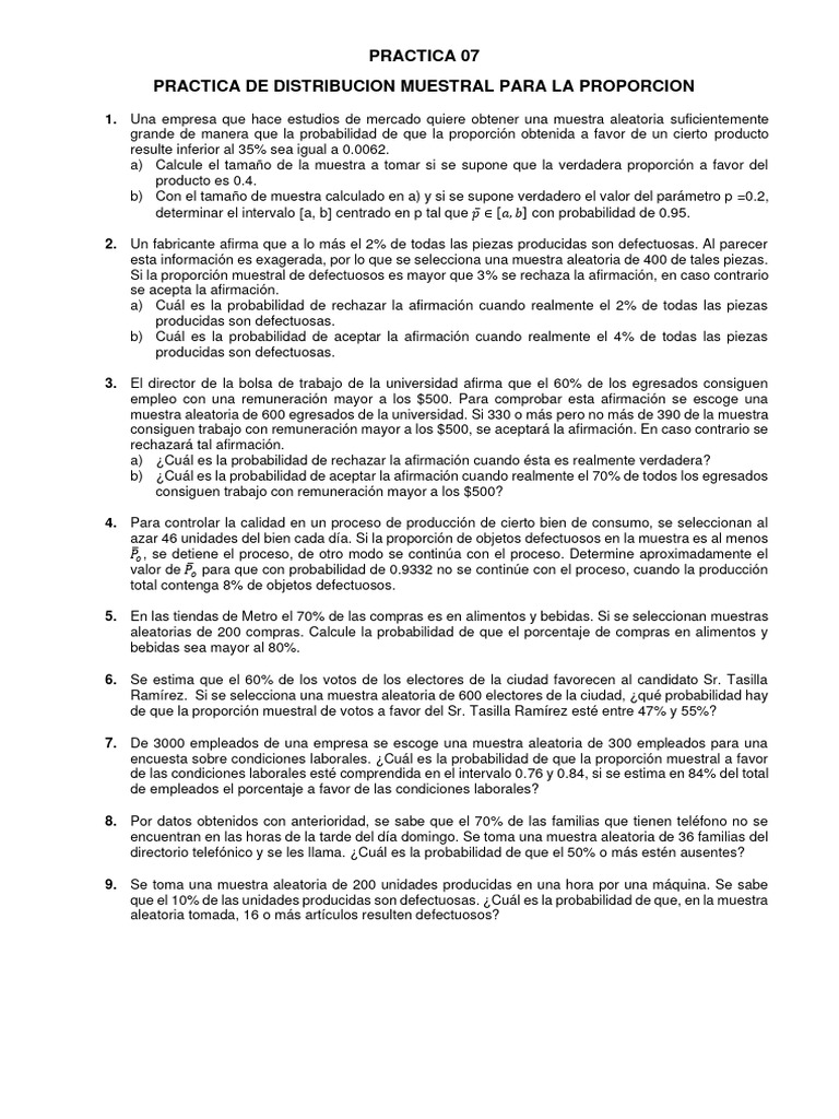 Practica 07 Estadistica Ii Ucsur 2024 1 | PDF | Muestreo (Estadísticas) | Probabilidad