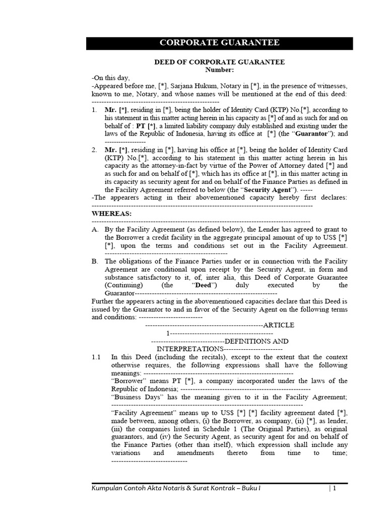 Corporate Guarantee Deed Template | PDF | Guarantee | Indemnity
