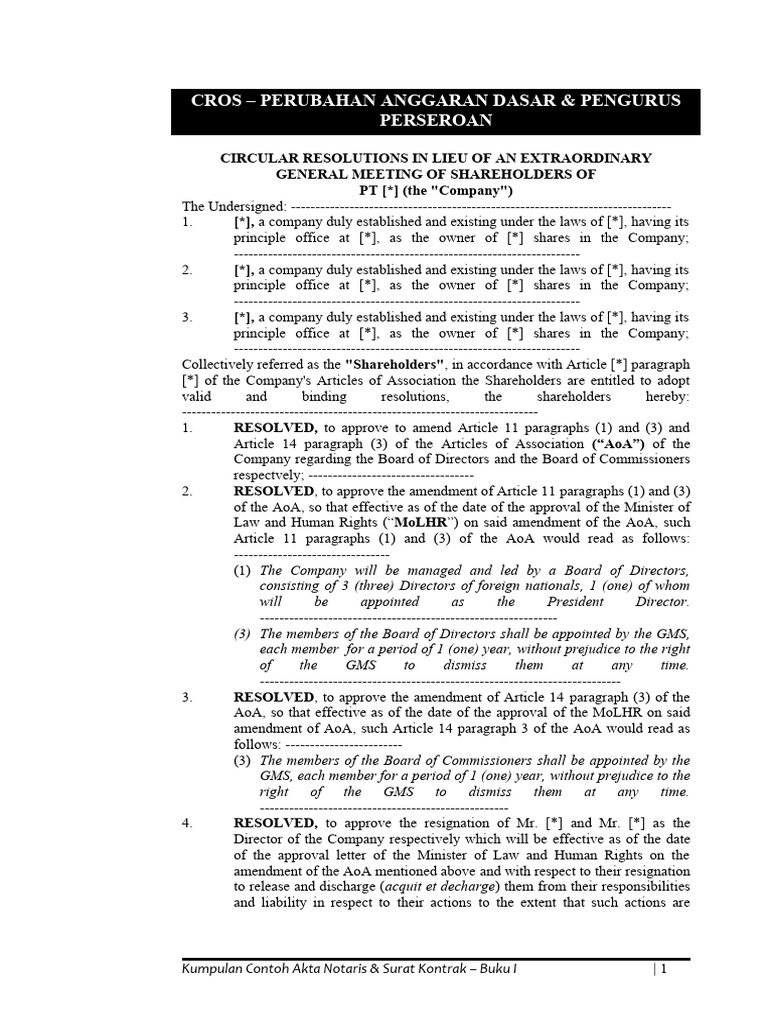 Cros - Perubahan Anggaran Dasar & Pengurus Perseroan | PDF | Articles ...