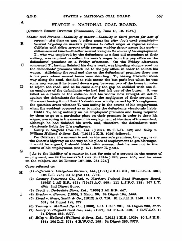 Staton V National Coal Board (1957) 2 All ER 667 | PDF