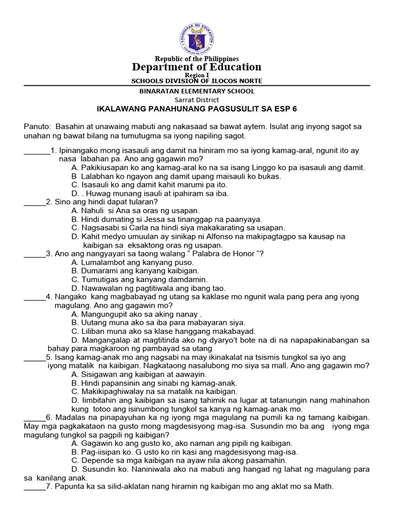 ESP-6_-2ND-PT_SY-2023-2024 | PDF