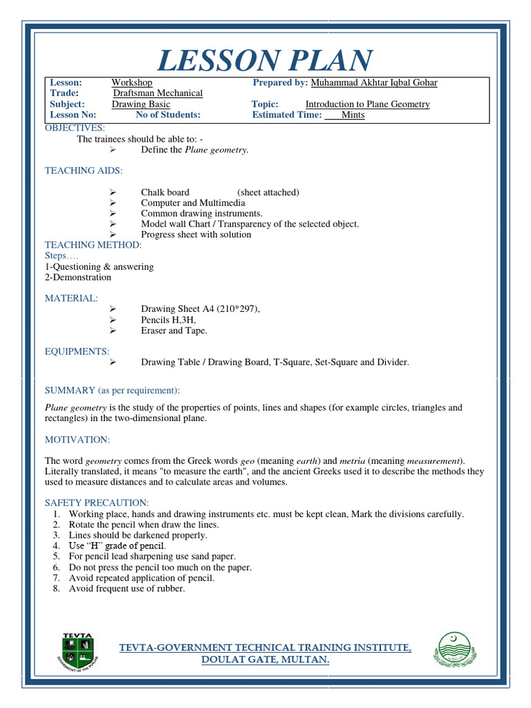 LESSON PLAN # Plane Geometry | PDF | Line (Geometry) | Perpendicular