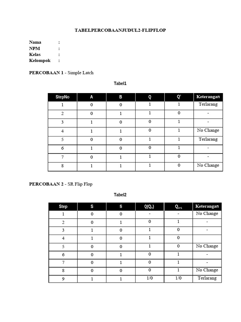 Tabel Percobaan Judul 2 - Flip Flop | PDF | Electronics | Digital Technology
