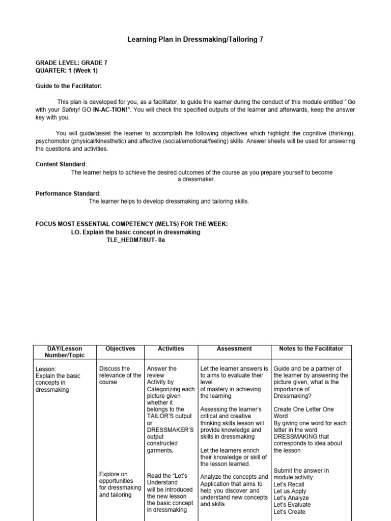Learning-PLan For Facilitator - Week1 | PDF | Learning | Educational Assessment