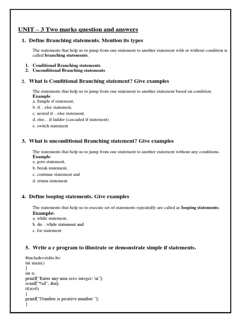 UNIT-3 Two Marks Question and Answers | PDF | Control Flow | Computer ...