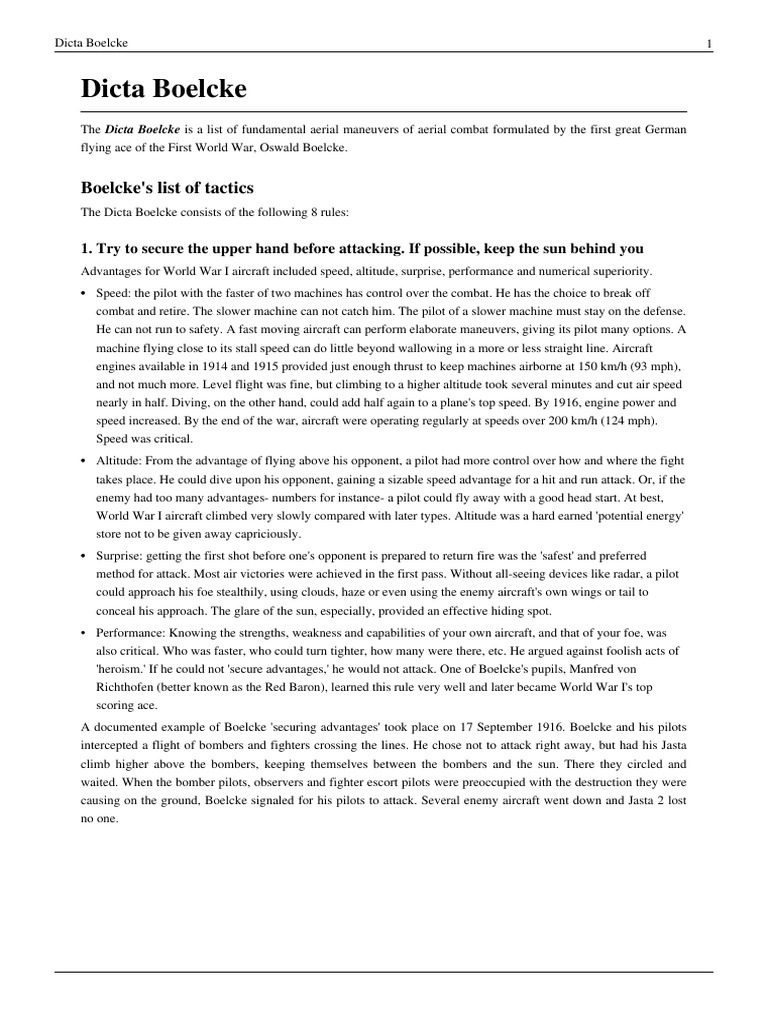 Dicta Boelcke | Download Free PDF | Manfred Von Richthofen | Flying Ace