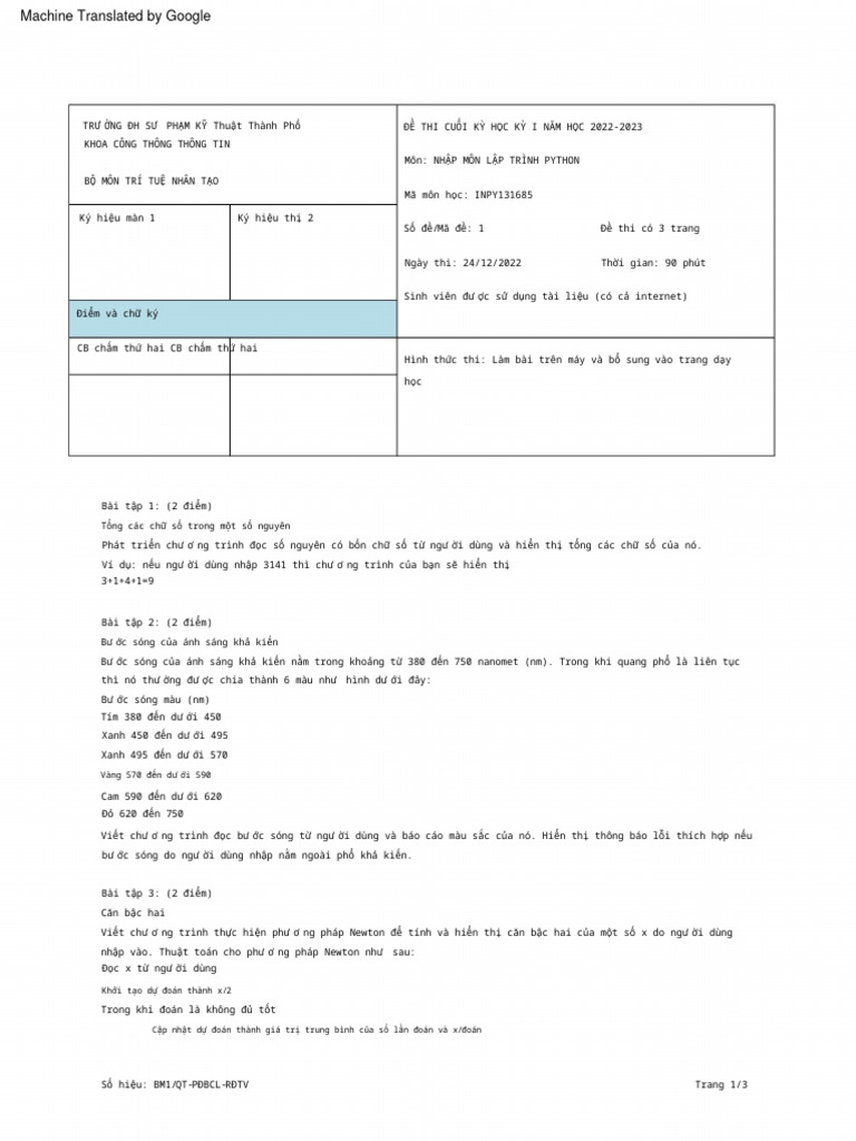 DeThi-DapAn NhapMonLapTrinhPython 2022 2023 1 | PDF