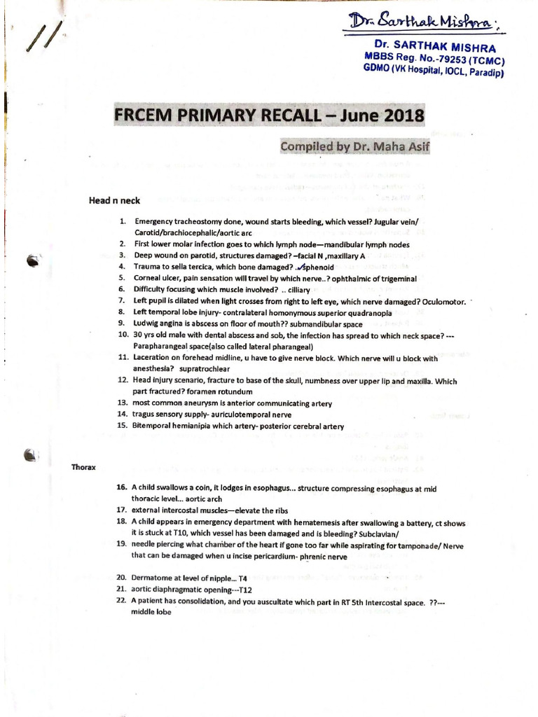MRCEM Recalls 2018 - 2023 | PDF | Anatomical Terms Of Motion | Abdomen