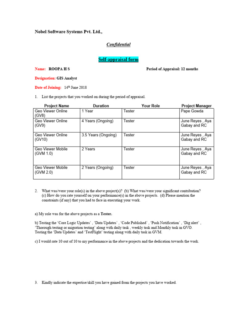 Self Appraisal Form | PDF | Cognitive Science | Learning