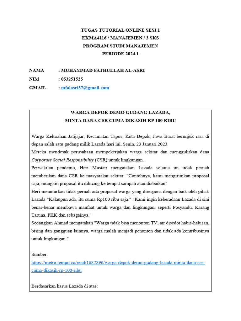 Tugas Manajemen CSR Lazada Depok | PDF | Bisnis