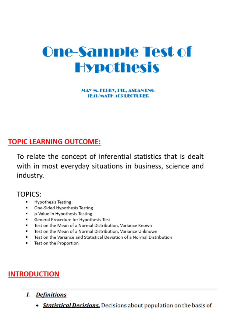 One-Sample Hypothesis Testing Guide | PDF | Variance | Normal Distribution