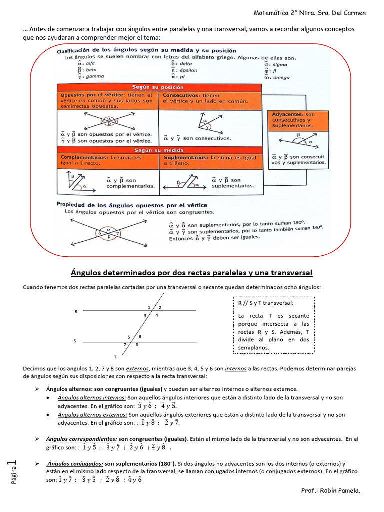 Ángulos Determinados Por Dos Rectas Paralelas y Una Transversal ...