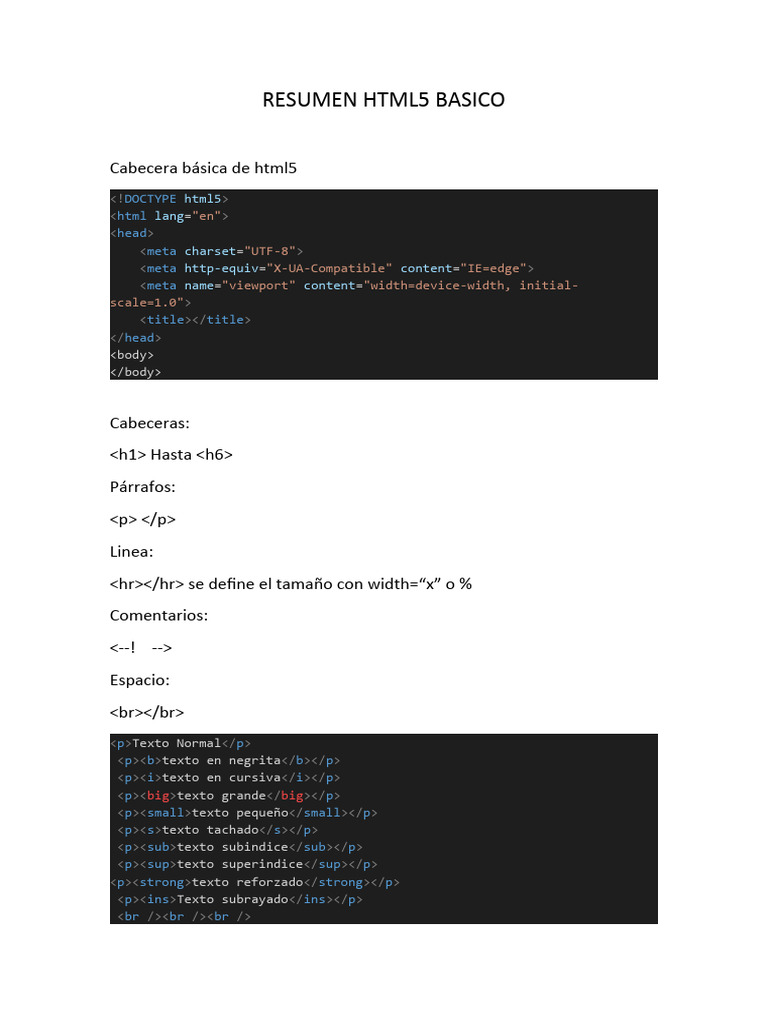 Resumen HTML5 Basico | PDF | Contraseña | HTML