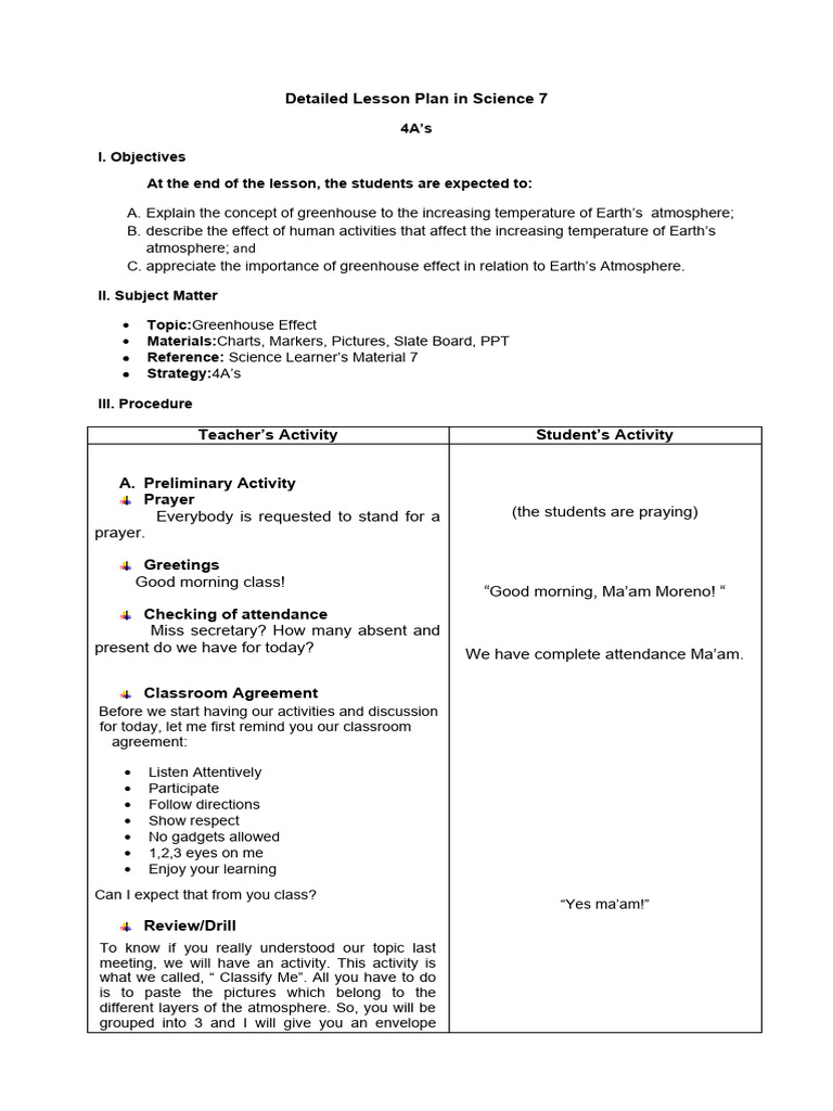 4as Lesson Plan 2 | PDF | Greenhouse Effect | Atmosphere Of Earth