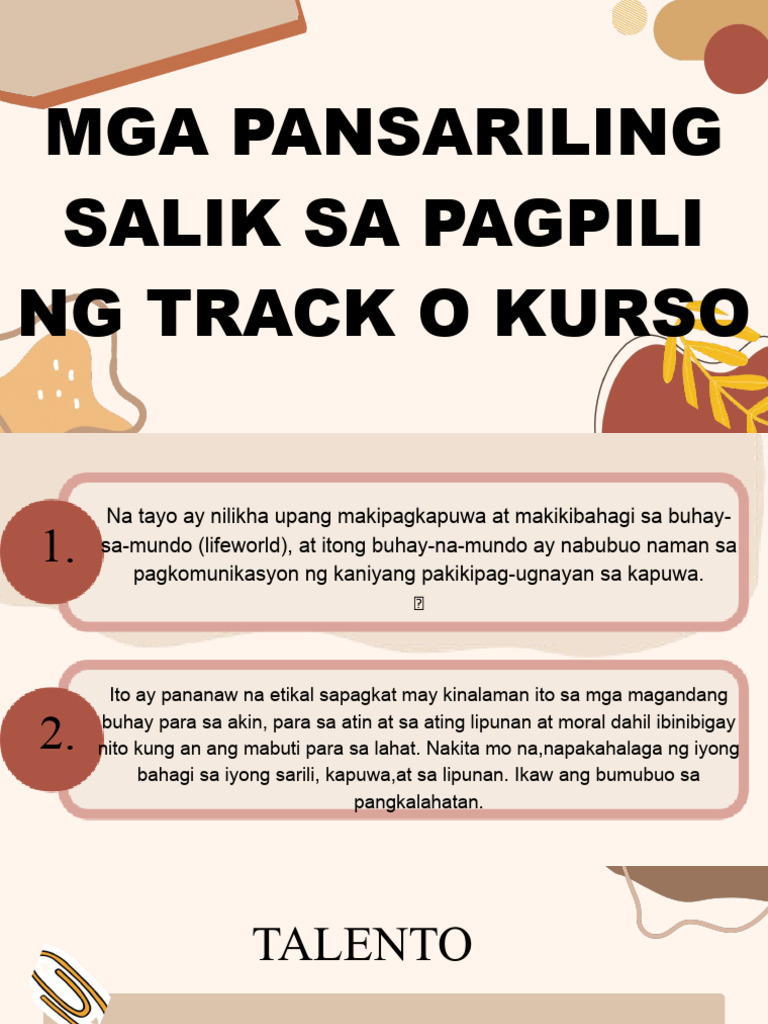 Mga Pansariling Salik Sa Pagpili NG Track O Kurso | PDF