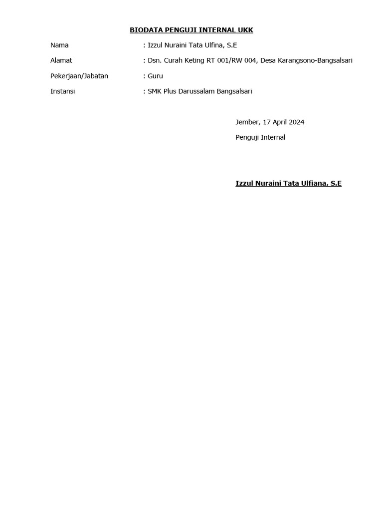 Contoh Biodata Penguji Ukk | PDF