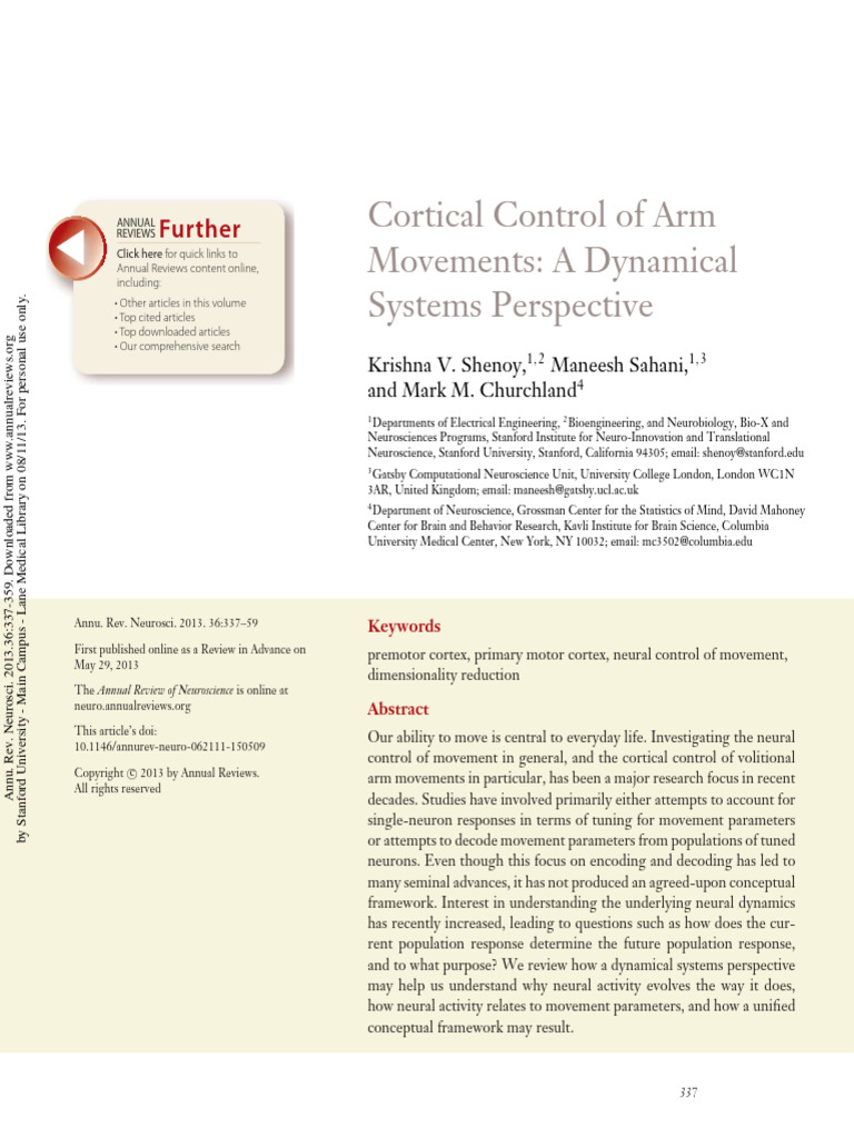 PSYC 427 - L8 - Reading - Shenoy | PDF | Nervous System | Cerebral Cortex