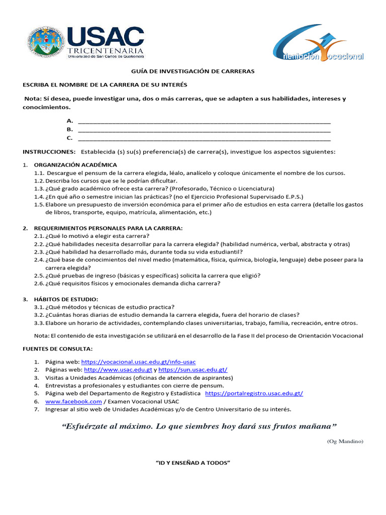 Guia de Investigacion de Carreras | PDF | Crecimiento personal y ...
