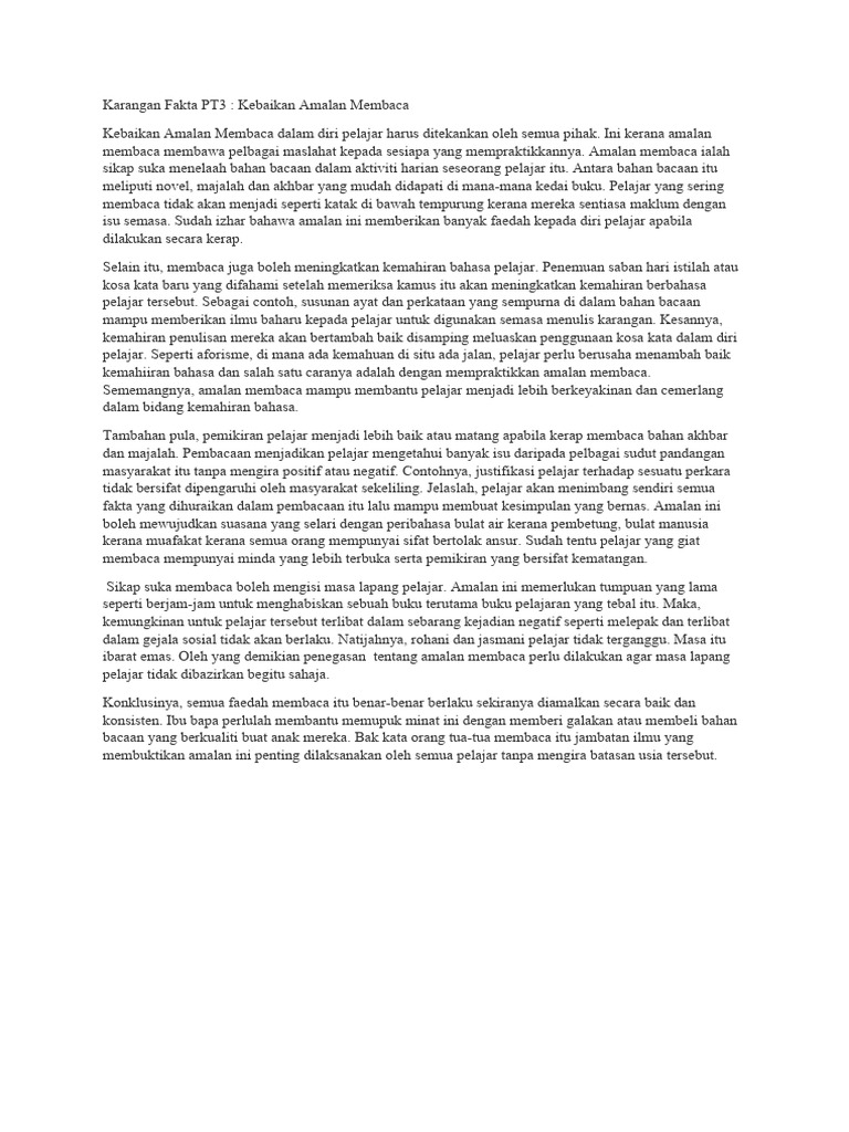 Karangan Fakta PT3 (Kebaikan Amalan Membaca) - 9 Januari | PDF | Karier & Perkembangan