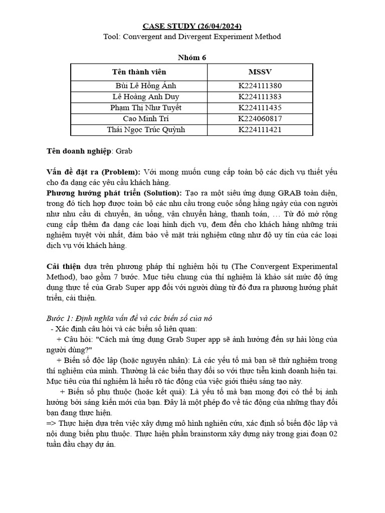 Nhóm 6 - Tool - Convergent and Divergent Experiment Method | PDF