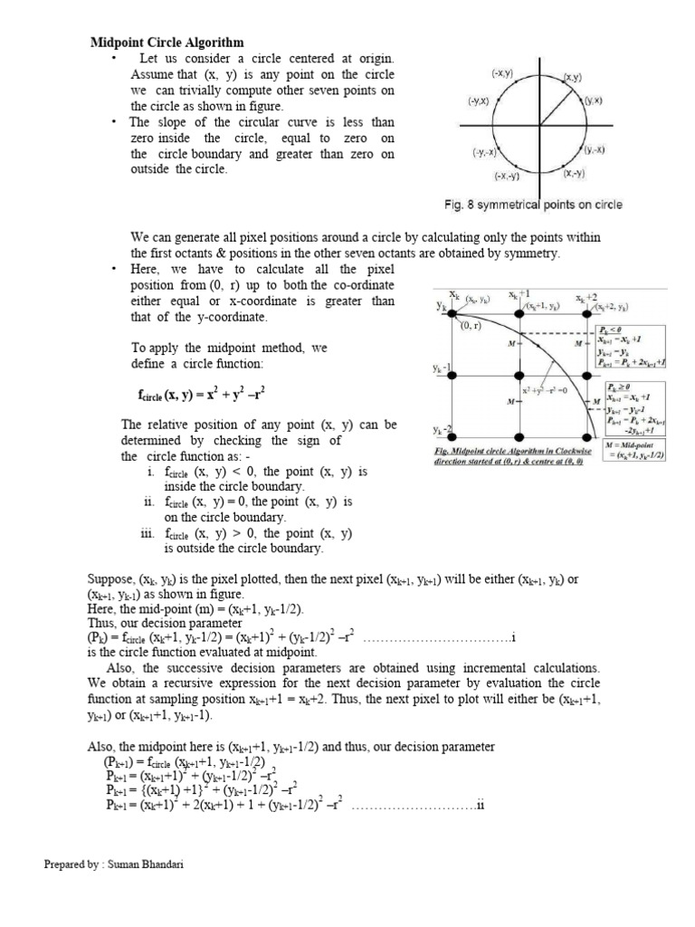 Midpoint Circle Algorithm Pdf Algorithms And Data Structures Applied Mathematics