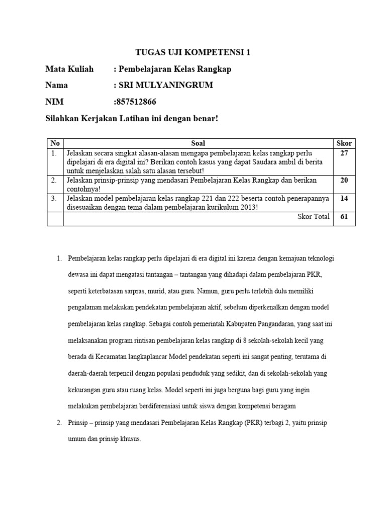 Latihan Uji Kompetensi 1 PKR | PDF
