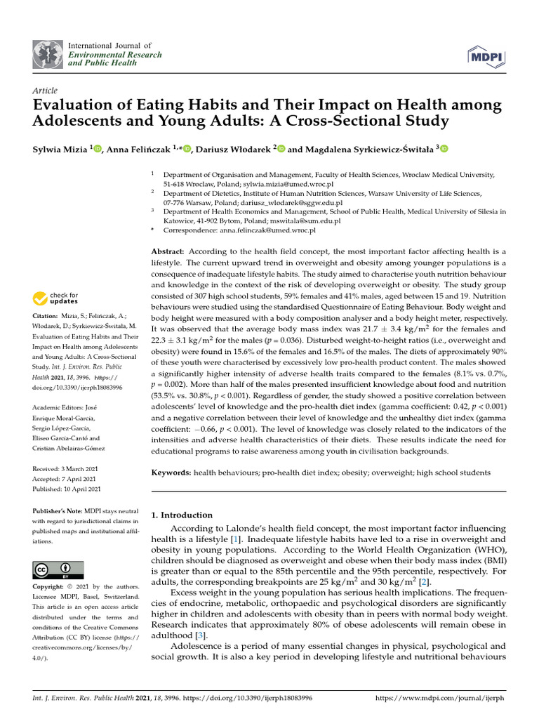 Evaluation of Eating Habits and Their Impact on He | PDF | Obesity ...