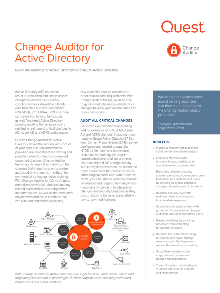 Change Auditor For Active Directory Datasheet 67939 | PDF | Active Directory | Cloud Computing