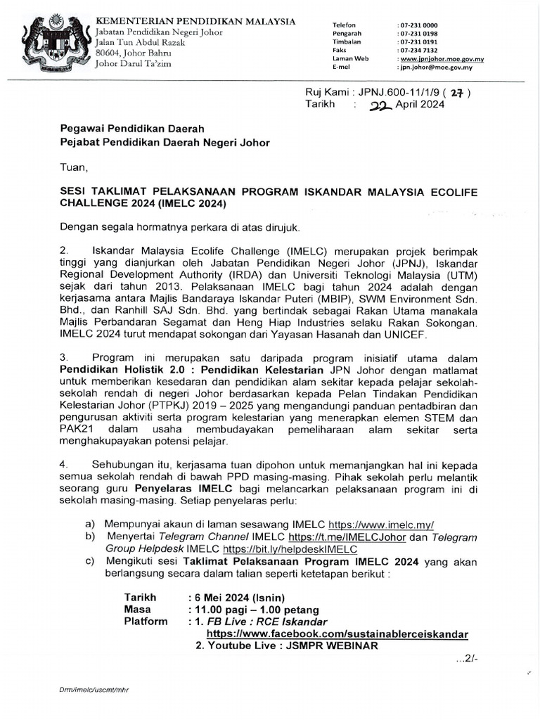 Sesi Taklimat Pelaksanaan Imelc 2024 Sekolah 27 22042024093619 | PDF