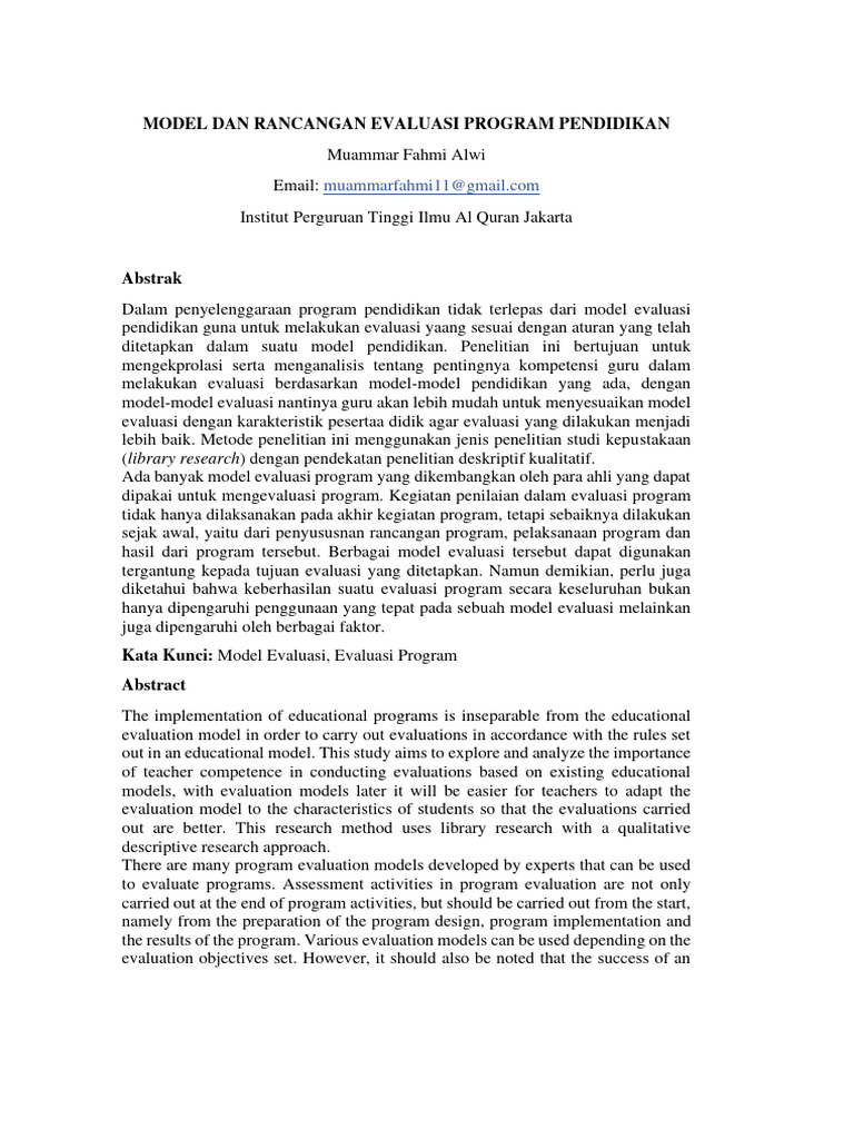 Muammar Fahmi A - MODEL DAN RANCANGAN EVALUASI PROGRAM PENDIDIKAN | PDF