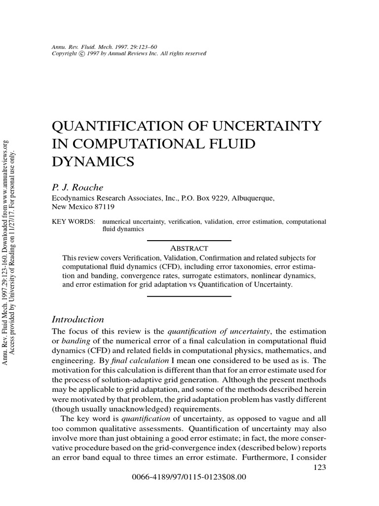 Roache 1997 - Quantification of Uncertainty in Computational Fluid Dynamics | PDF ...