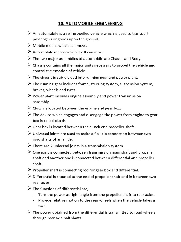 Automobile Engineering Notes | PDF | Axle | Automotive Industry