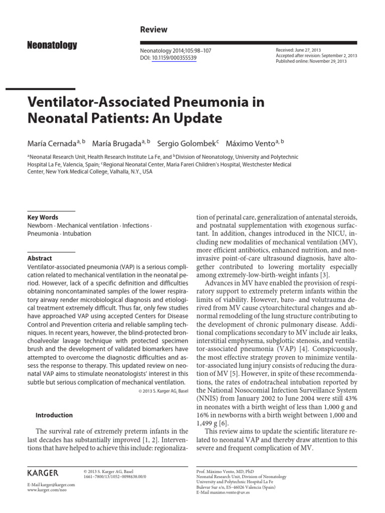 Neonatal Ventilator-Associated Pneumonia Update | PDF | Pneumonia ...