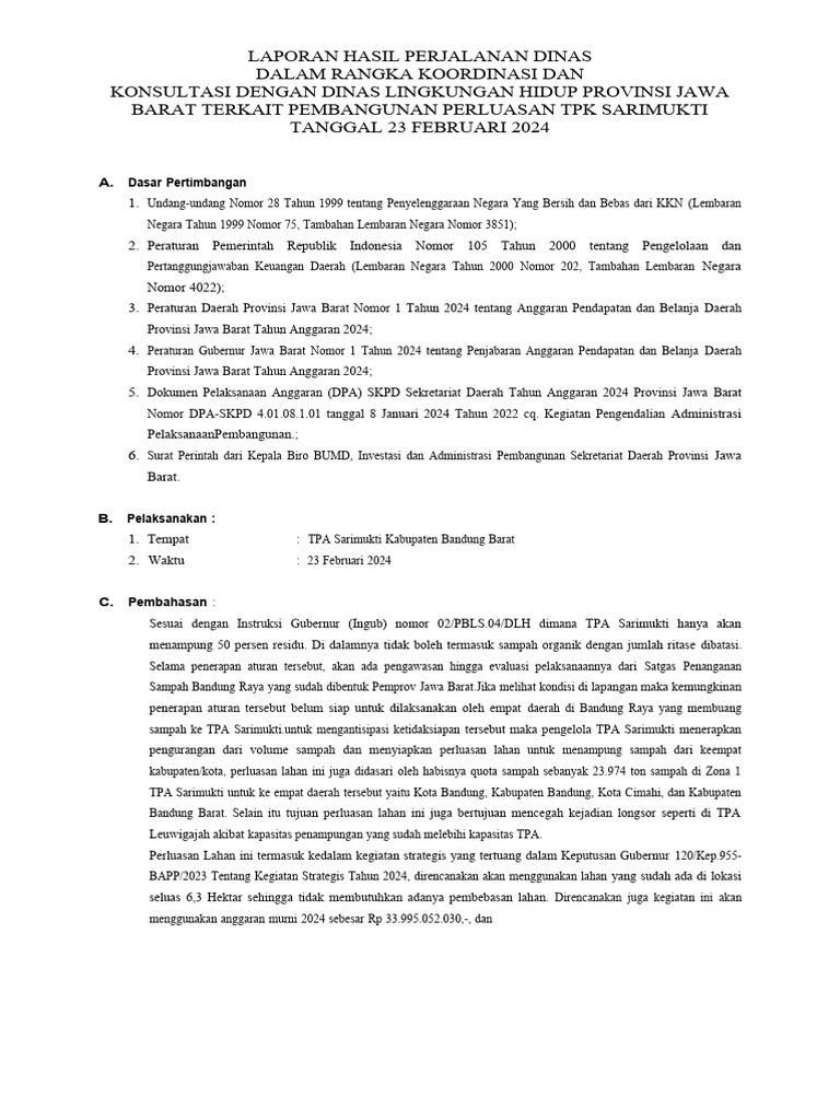 Laporan Monev PSG TPK Sarimukti | PDF