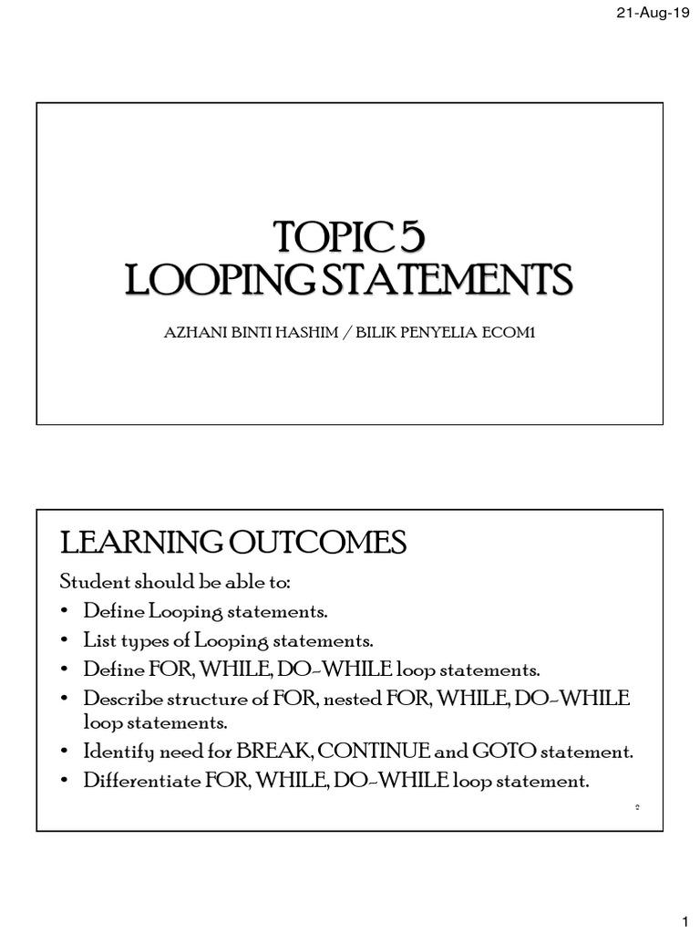 Topic 4 - Looping Statements Student | PDF | Control Flow | Computer Science
