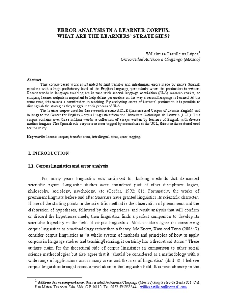 Error Analysis in A Learner Corpus. | PDF | Second Language Acquisition ...