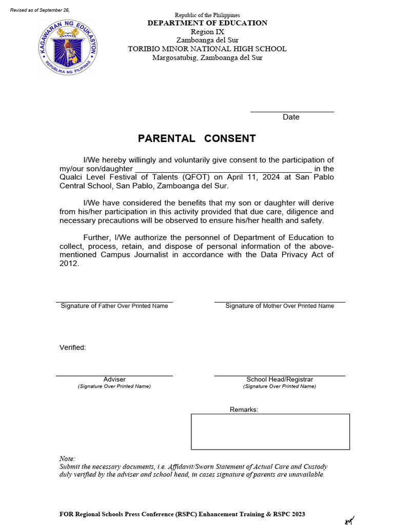 Parents-Consent Revised | PDF