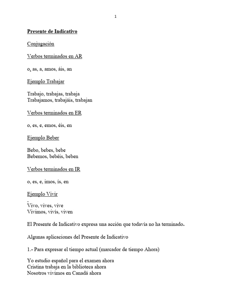 Conjugación del Presente de Indicativo | PDF | Artes del Lenguaje y ...