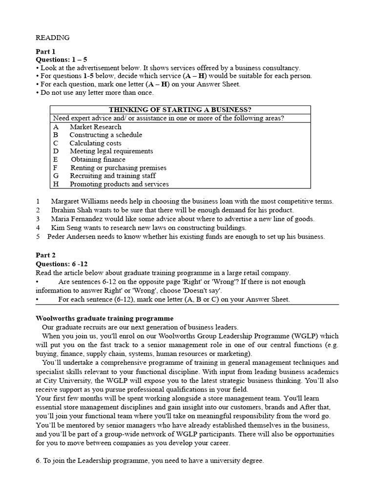 Reading & Writing. Practice | PDF | Customer | Business