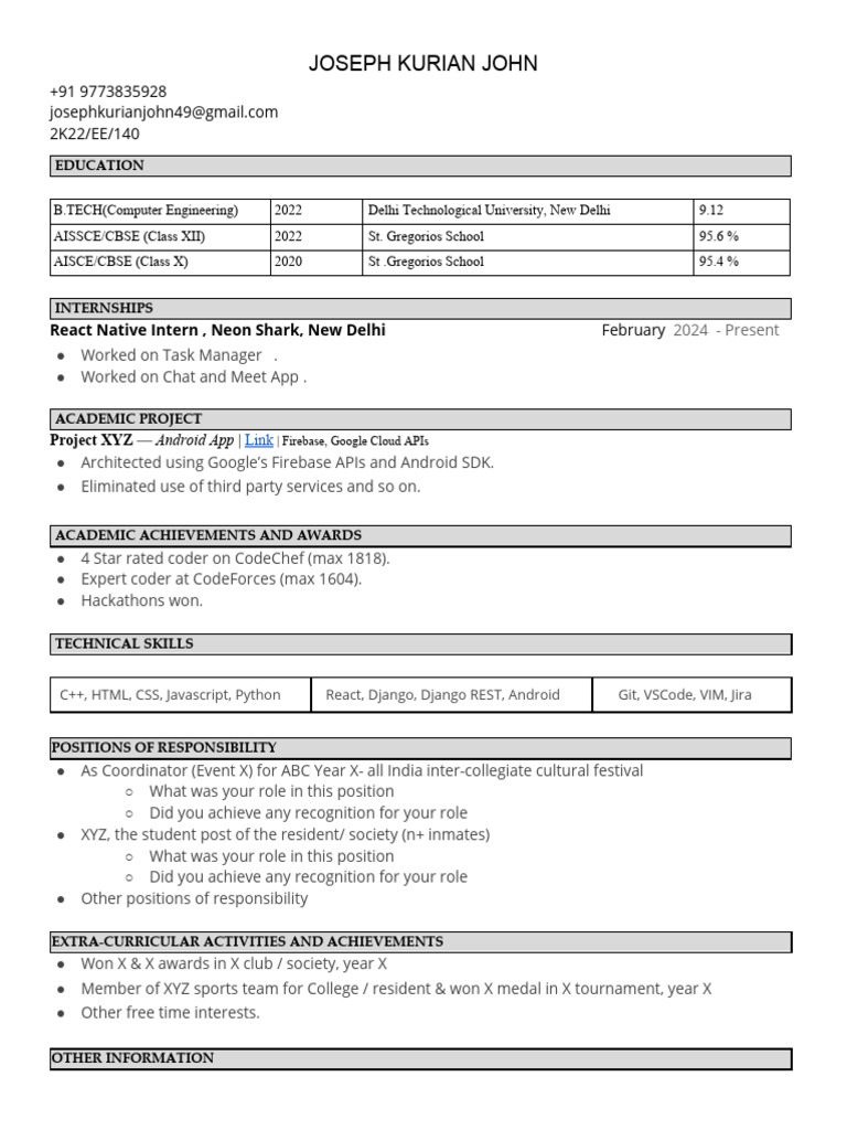 TNP Sample Resume | PDF