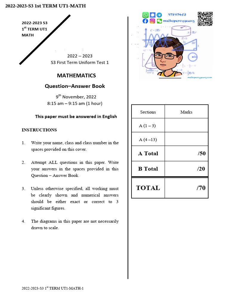 2022 2023 s3 1st Term Ut1 Math | PDF | Income | Inequality (Mathematics)