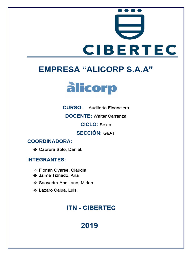 ALICORP SAA PROYECTO - Modelo | PDF | Auditoría | Estado financiero
