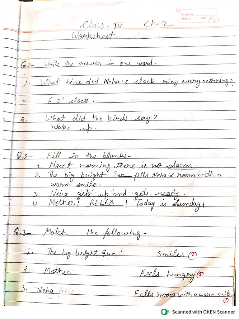 Class 4th Eng.R Ch. 2 Worksheet | PDF