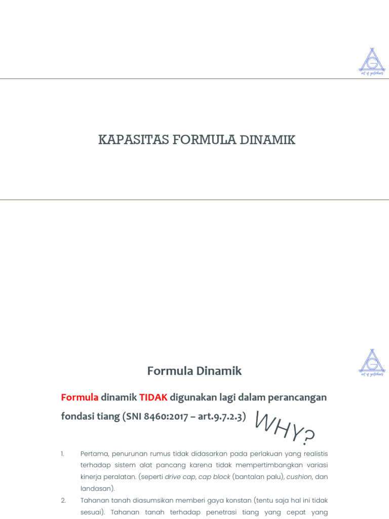 004 Perancangan Fondasi Dalam - Kapasitas Formula Dinamik | PDF