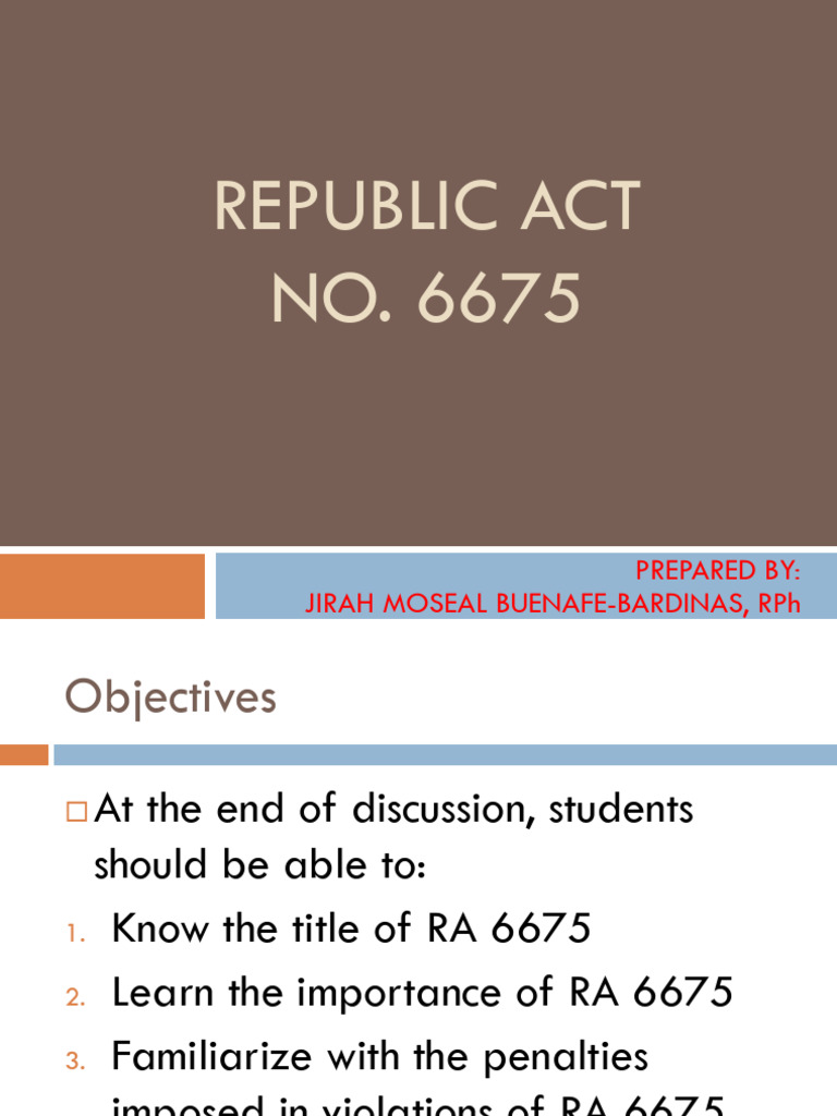 Week 6 Republic Act No. 6675 | PDF | Generic Drug | Drugs