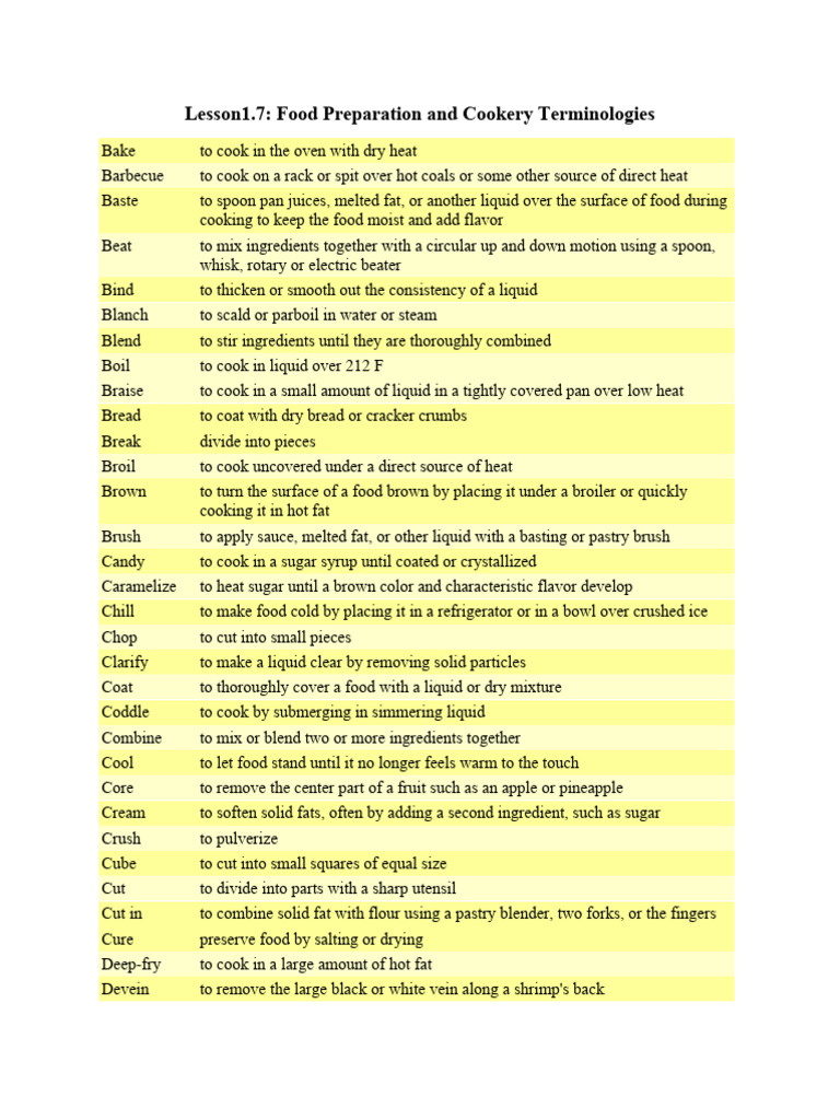 Lesson1.7 Food Preparation and Cookery Terminologies | PDF | Cooking ...