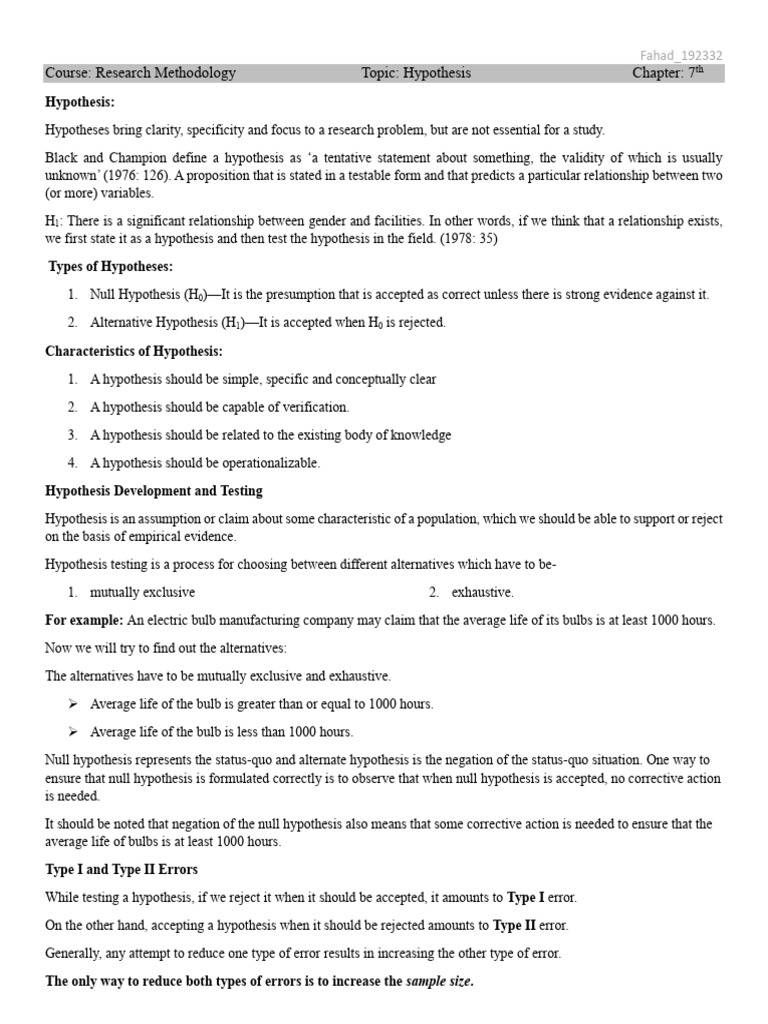 7 Research-Methodology | PDF | Hypothesis | Null Hypothesis