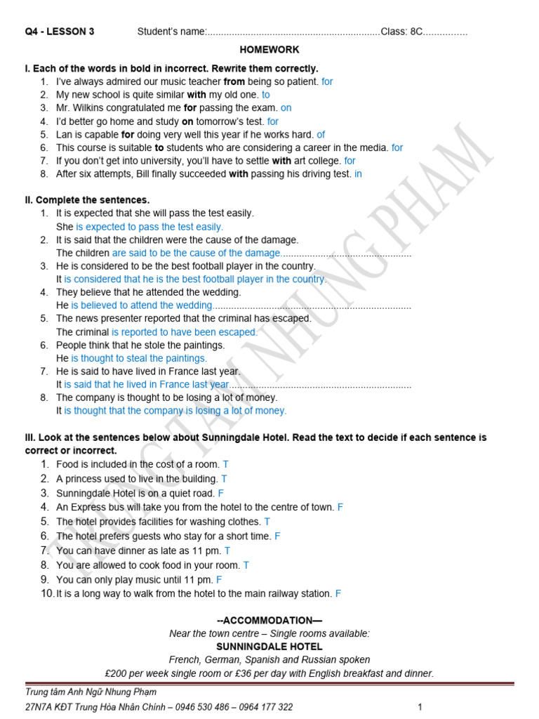 8C Q4 L3 HW | PDF | Hotel