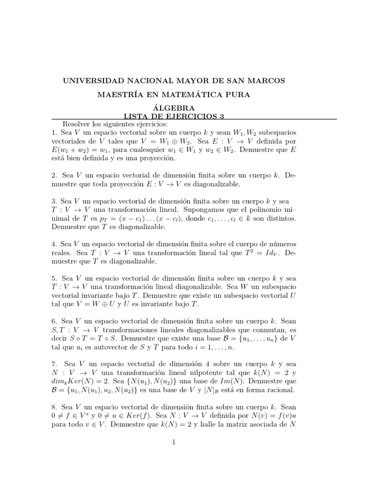 Algebraejercicio 3 | Descargar gratis PDF | Mapa lineal | Base (álgebra lineal)